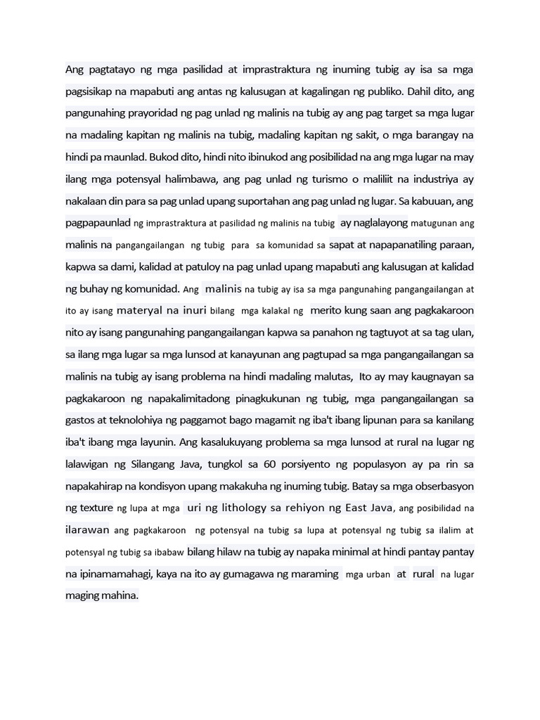 Ang Pagtatayo NG Mga Pasilidad at Imprastraktura NG Inuming Tubig Ay ...