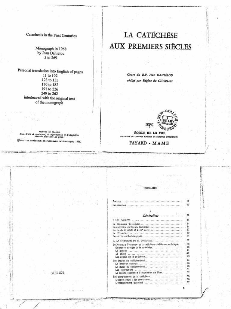 Jean Daniélou - La Catéchèse Aux Premiers Siècles (1968, Cerf) | PDF ...