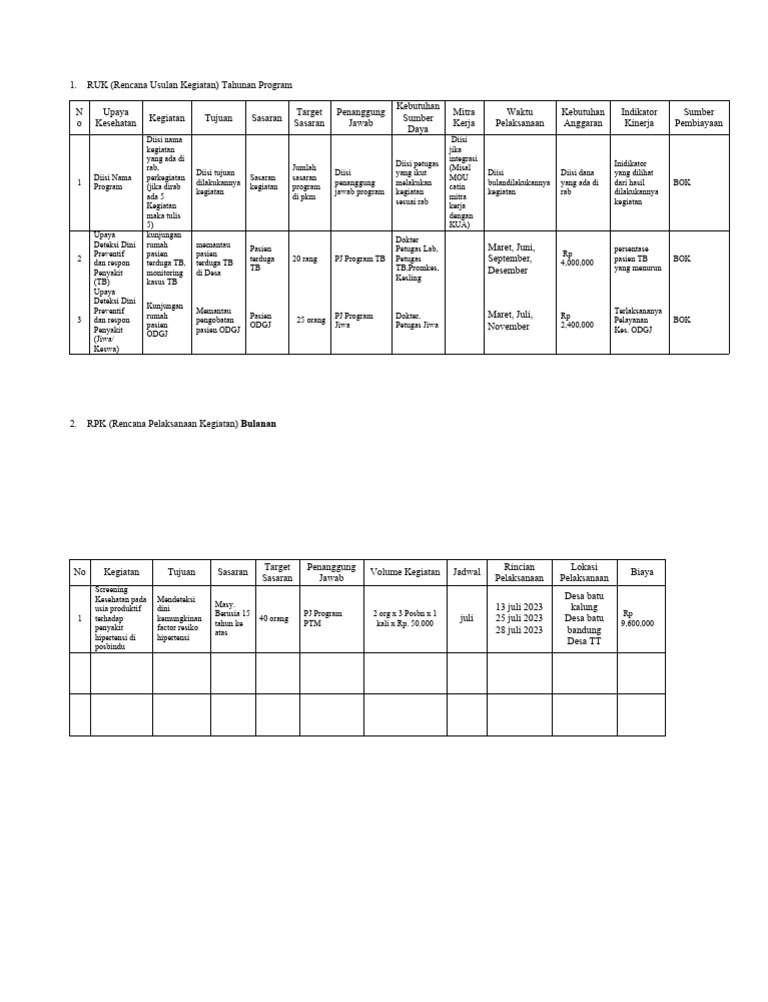 Contoh Ruk Tahunan Program Dan RPK Bulanan-1 | PDF