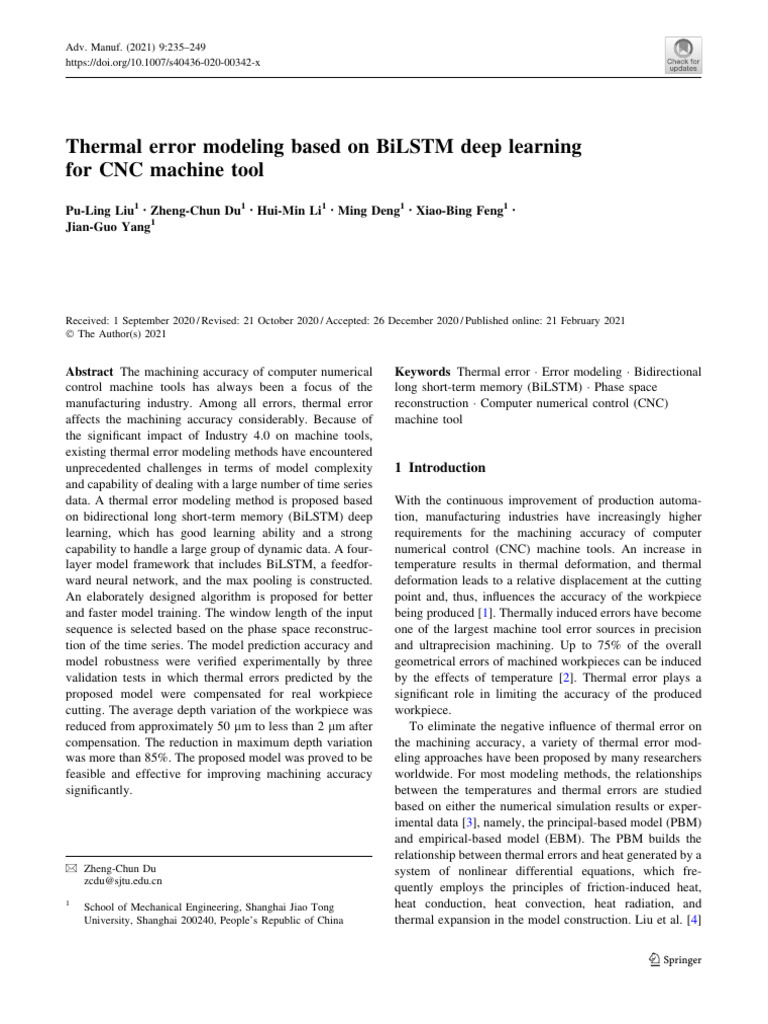 Thermal Error Modeling Based On Bilstm Deep Learning For Cnc Machine Tool Pdf Artificial