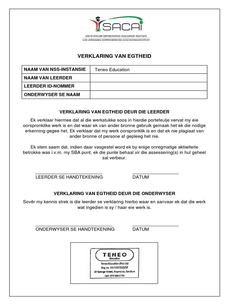 Verklaring Van Egtheid Afr | PDF