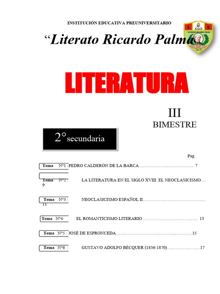 Guía de Literatura: Calderón y Neoclasicismo | PDF | Romanticismo | Fábula