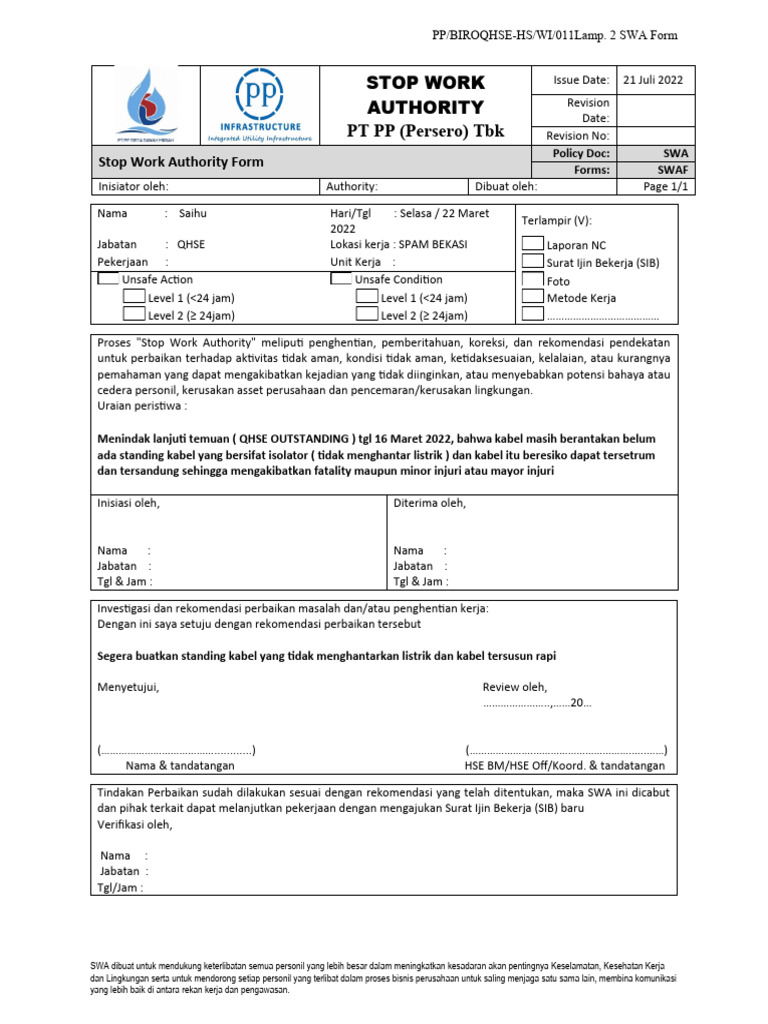 SWA Form | PDF