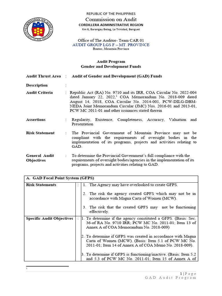 Audit Program - GAD | PDF | Audit | Business