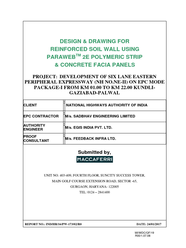 Sadbhav EPE-PKG-1-Design Report For RE Wall | PDF