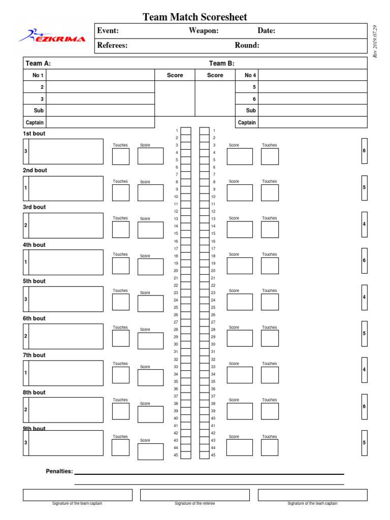 Team Match Scoresheet Template | PDF