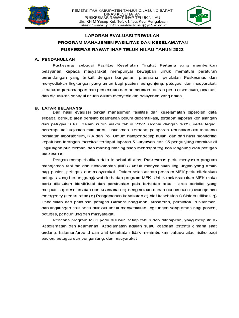 1414 Laporan - Evaluasi - Program - MFK - Puskesmas | PDF | Sains & Matematika
