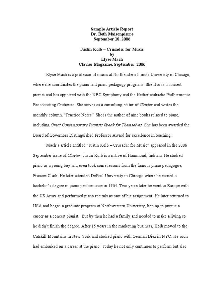 Sample Article Report Dr. Beth Maisonpierre September 18, 2006 Justin ...