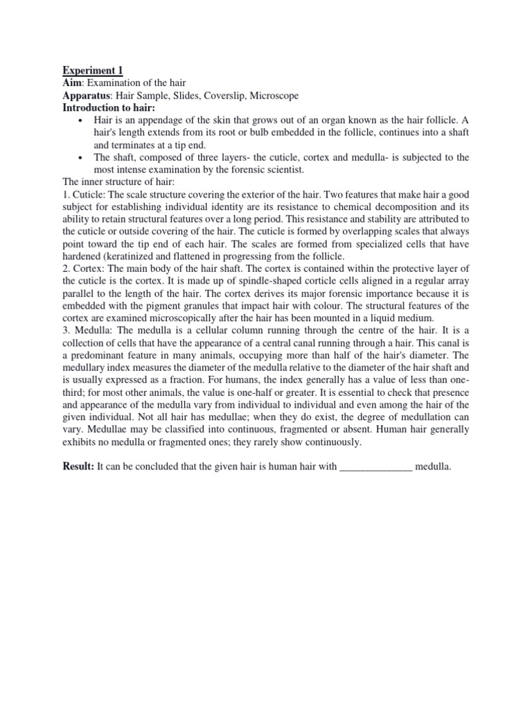 Experiment 1 Hair | PDF | Hair | Anatomy