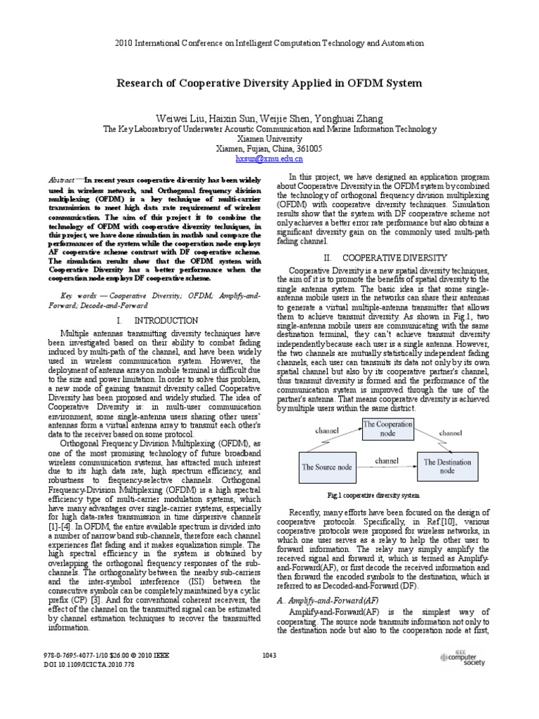 Research of Cooperative Diversity Applied in OFDM System: Weiwei Liu ...