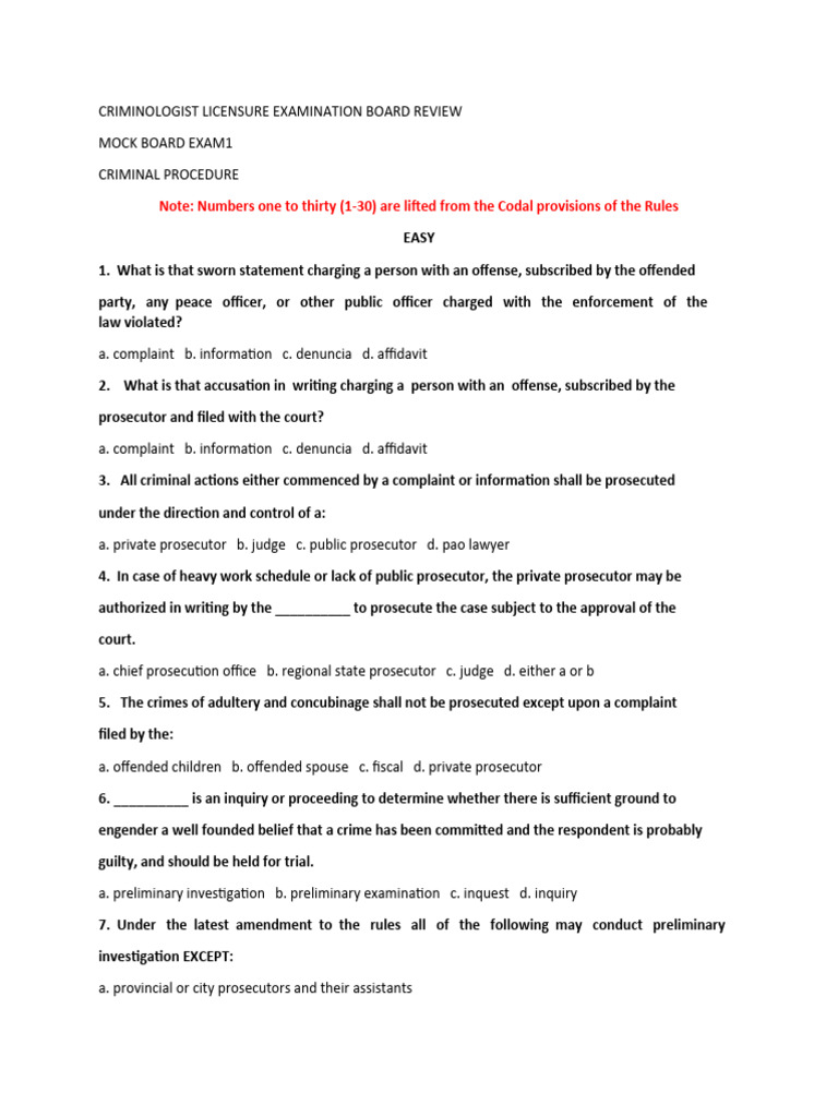 Criminal Procedure Mock Exam Review | PDF