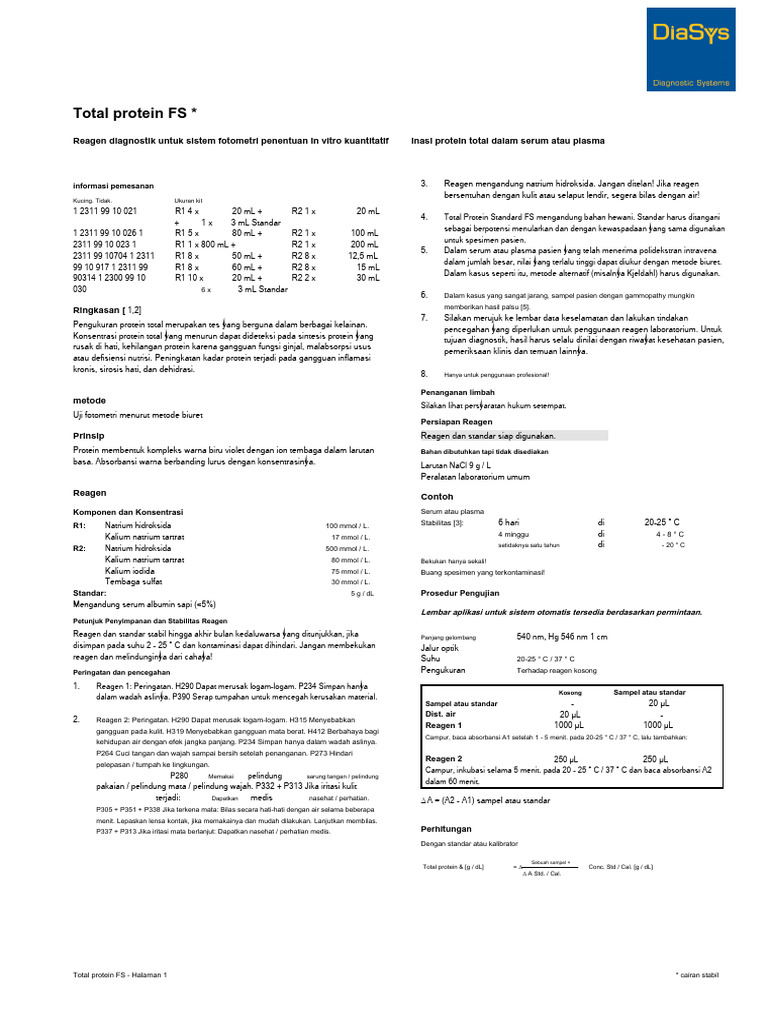 Mannual Kit Pert 8 Protein Total | PDF
