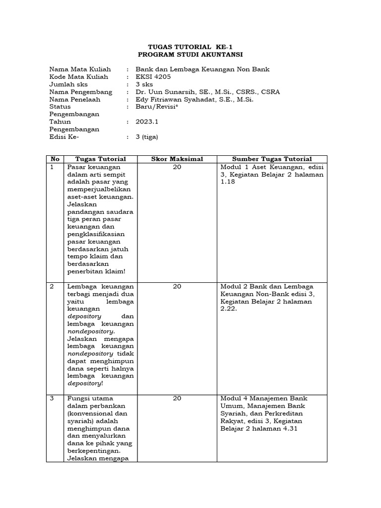 Tugas Tutorial Ke 1 Program Studi Akuntansi | PDF | Bisnis | Hukum