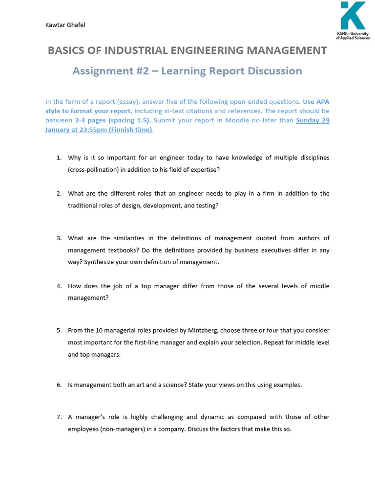 Assignment #2 - Learning Report For Lectures 1 and 2 | PDF
