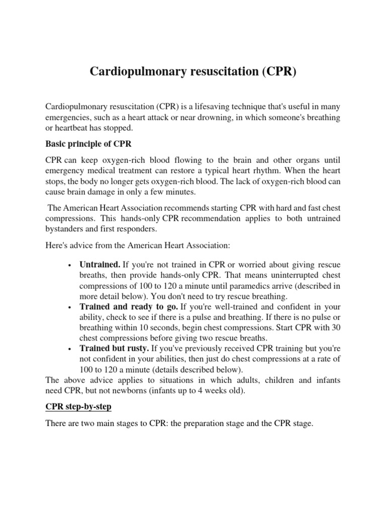 Emergency Treatment (CPR) | PDF | Cardiopulmonary Resuscitation ...