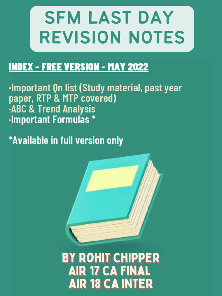 SFM Last Day Revision Notes Guide | PDF | Valuation (Finance) | Mergers ...