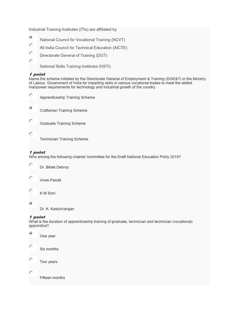 Quiz - 1 | PDF | Vocational Education | Apprenticeship