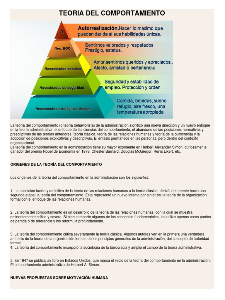 Teoria Del Comportamiento de Las Personas en Las Organizaciones | PDF