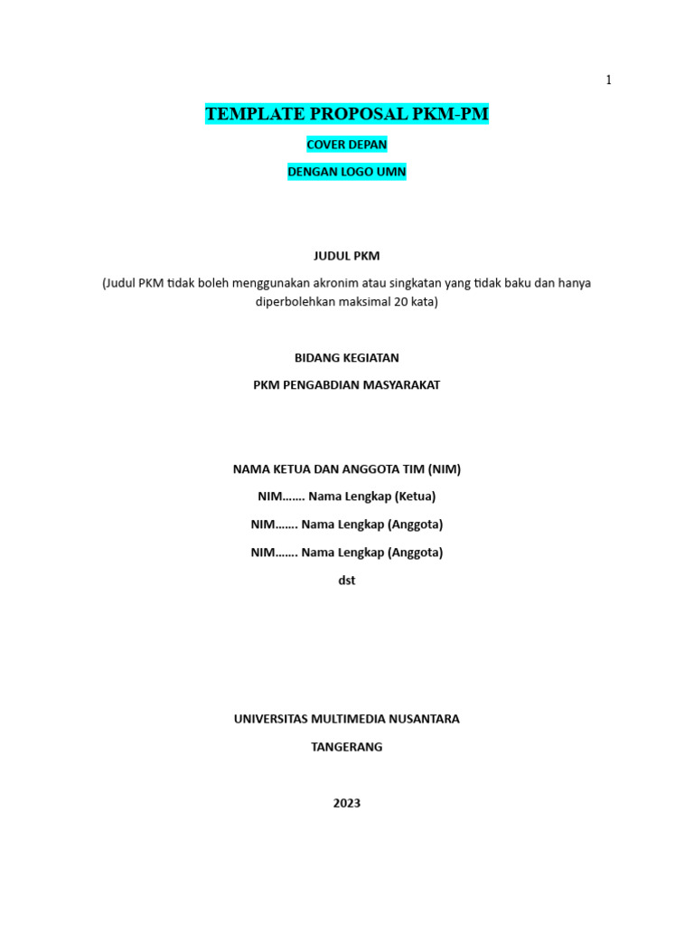 Template Proposal Dan Laporan PKM-PM | PDF