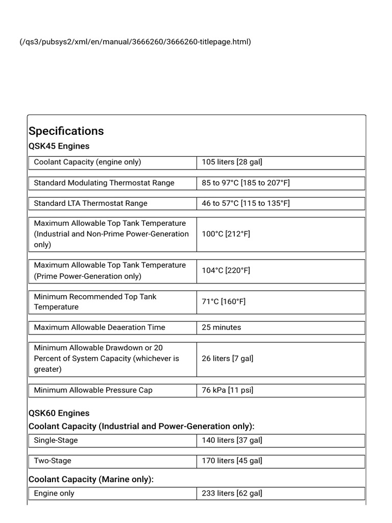 Coolant Spesification QSK45 and QSK60 | PDF