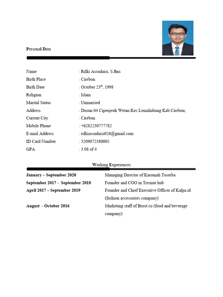 Resume Letter, Rifki Assudaisi | PDF