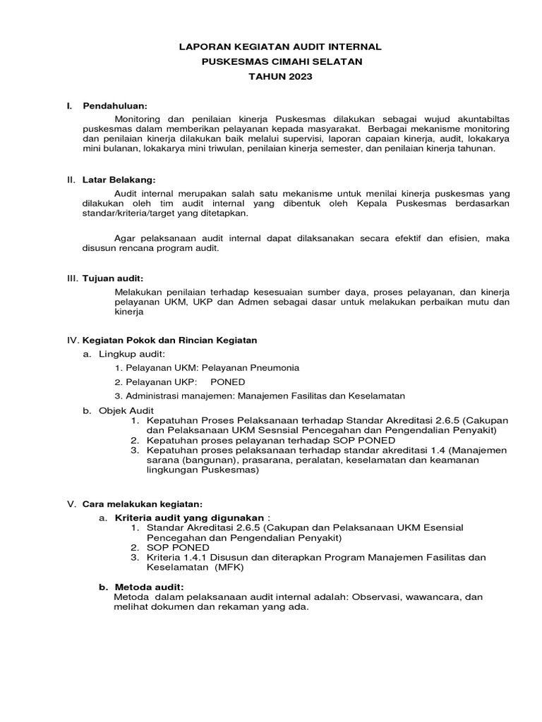 Laporan Audit Internal 2023 | PDF