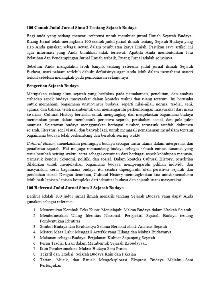 100 Contoh Judul Jurnal Sinta 2 Tentang Sejarah Budaya | PDF