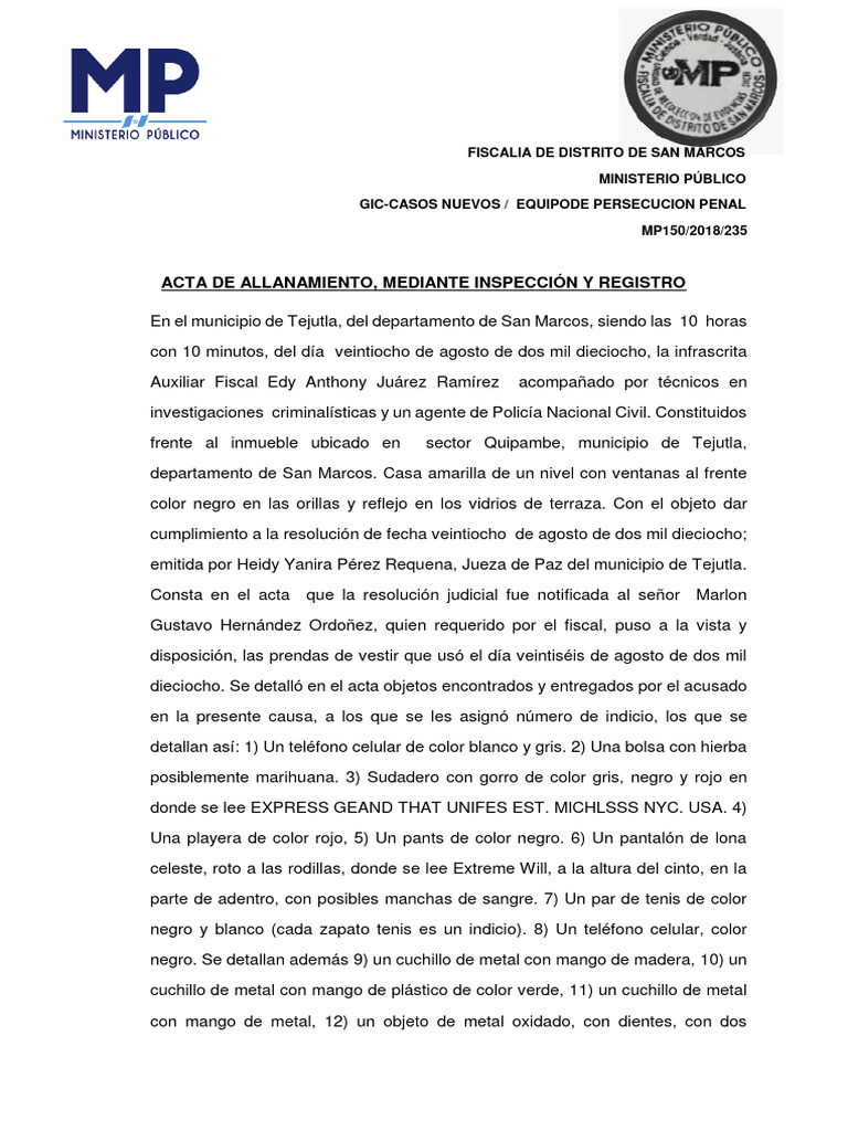 Acta de Allanamiento | PDF