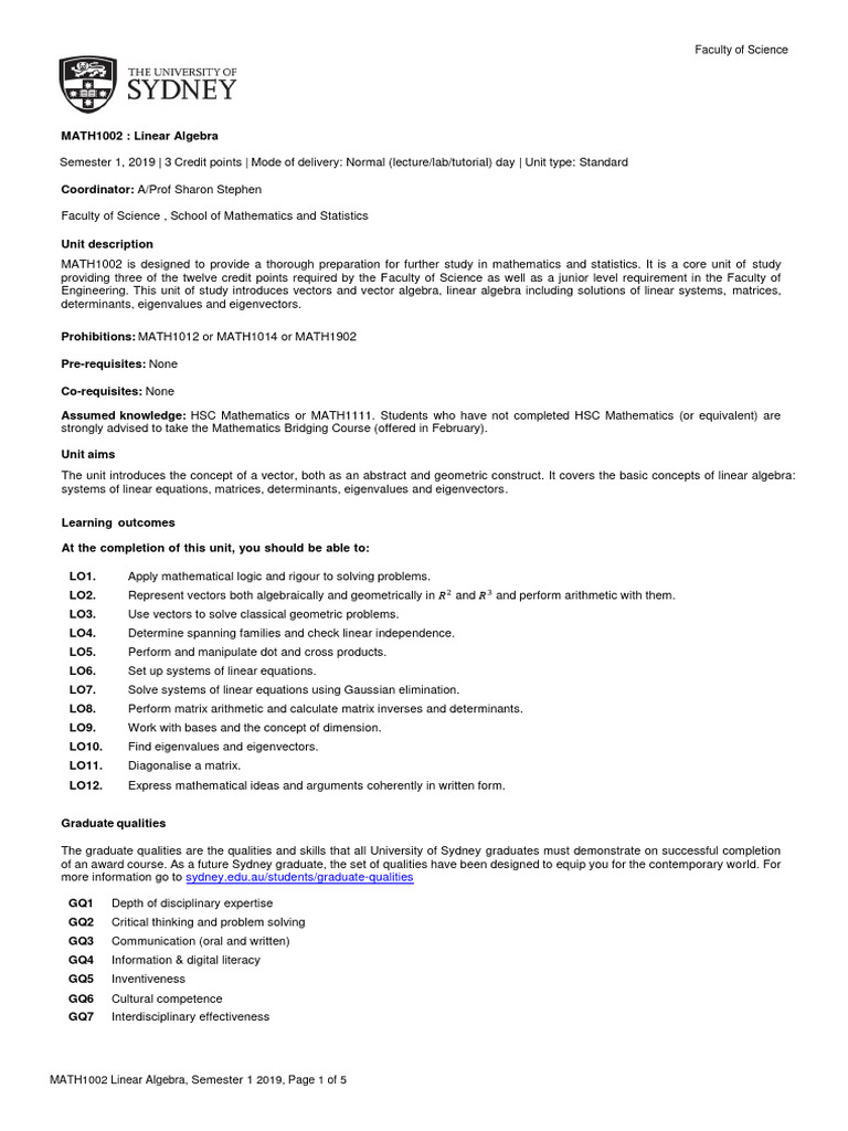 2019 Math 1002 | PDF | Matrix (Mathematics) | System Of Linear Equations