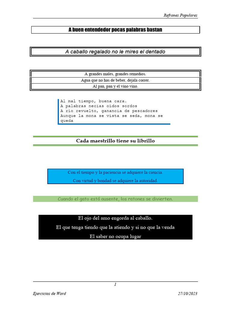 Refranes Populares y su Significado | PDF