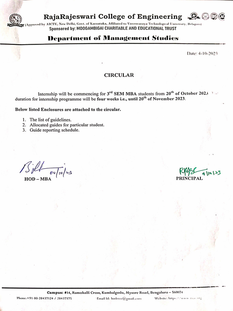 Internship Circular and Guidelines | PDF