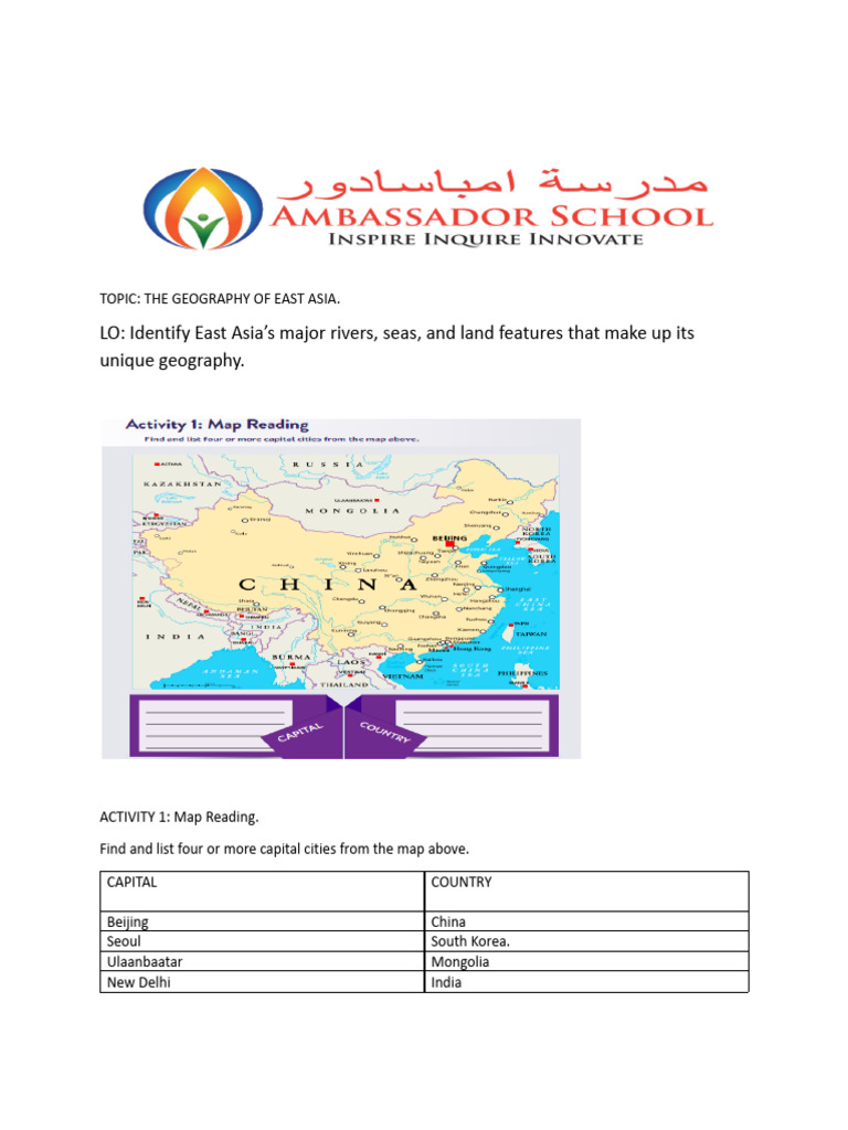 Geography of East Asia: Rivers & Features | PDF