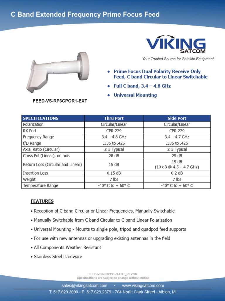 Viking Feed-Vs-rp3cpor1 Feed Datasheet | PDF | Antenna (Radio) | Decibel