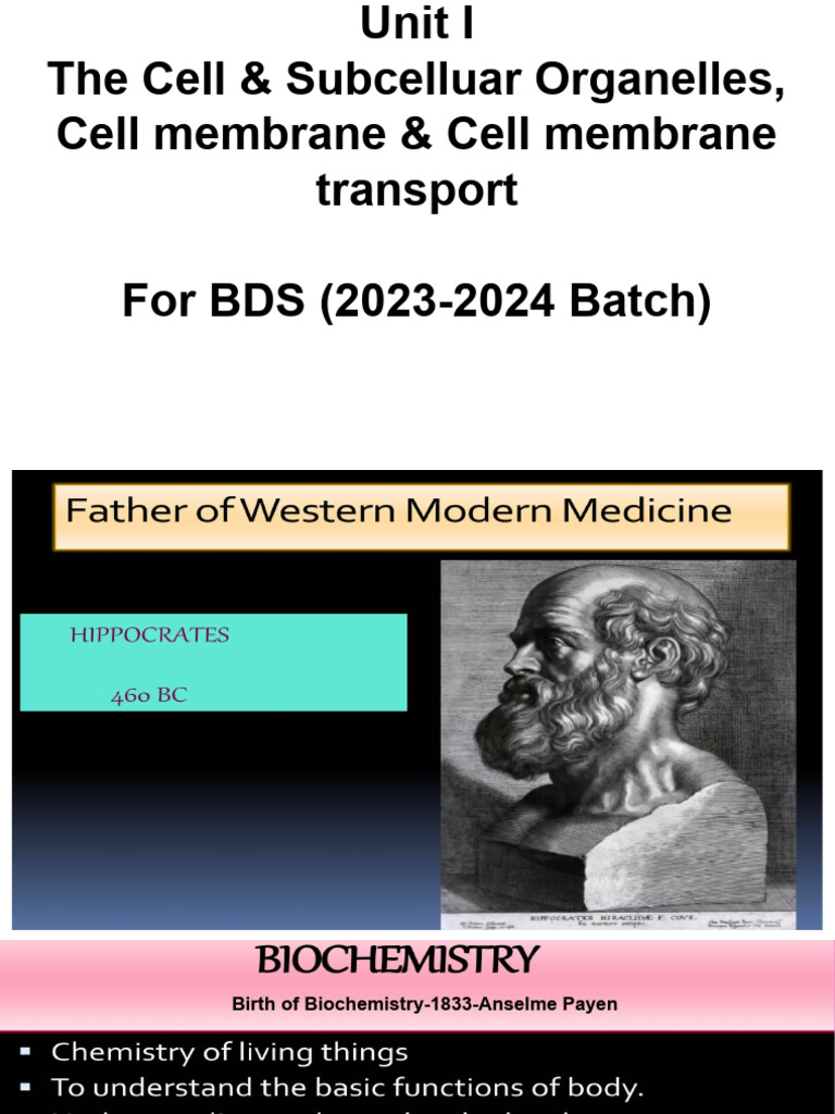Unit I Cell & Subcellular Organelles, Cell Mem & Transport BDS | PDF ...