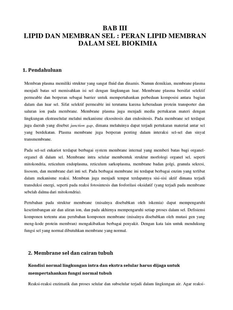 Bab Iii Lipid Dan Membran Sel: Peran Lipid Membran Dalam Sel Biokimia | PDF