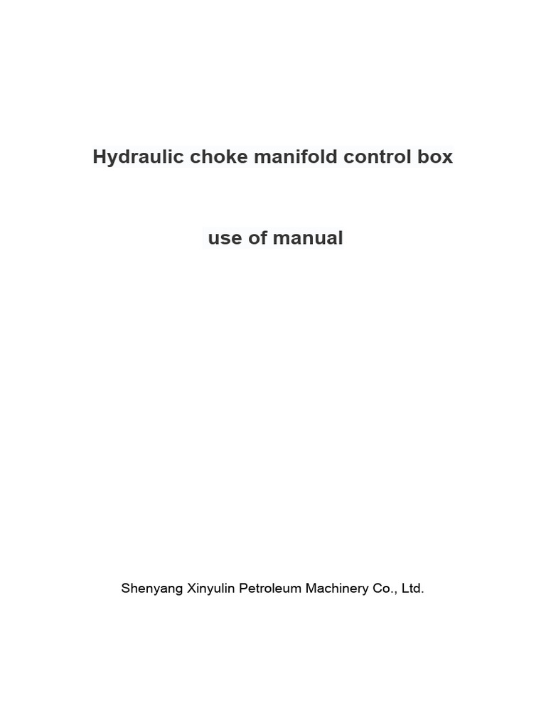 Hydraulic Choke Manifold Control Box Manual (EN) | PDF
