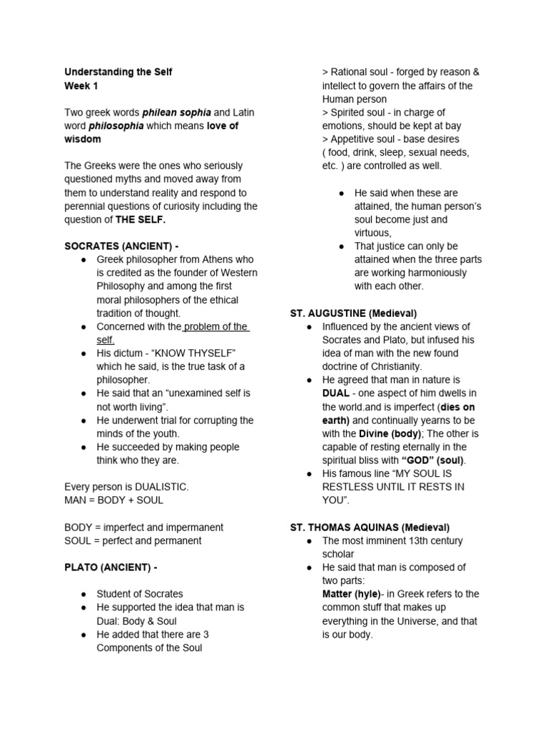 Understanding The Self (REVIEWER) | PDF | Self Concept | Soul