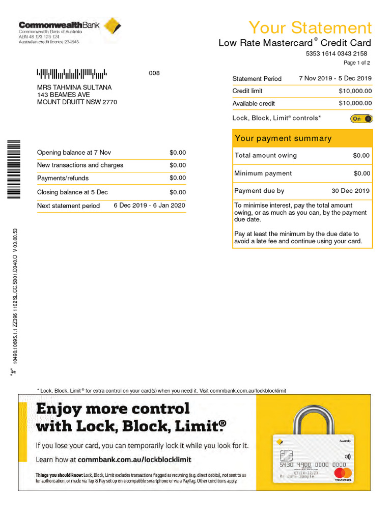 Your Statement: Low Rate Mastercard Credit Card | PDF | Credit Card ...