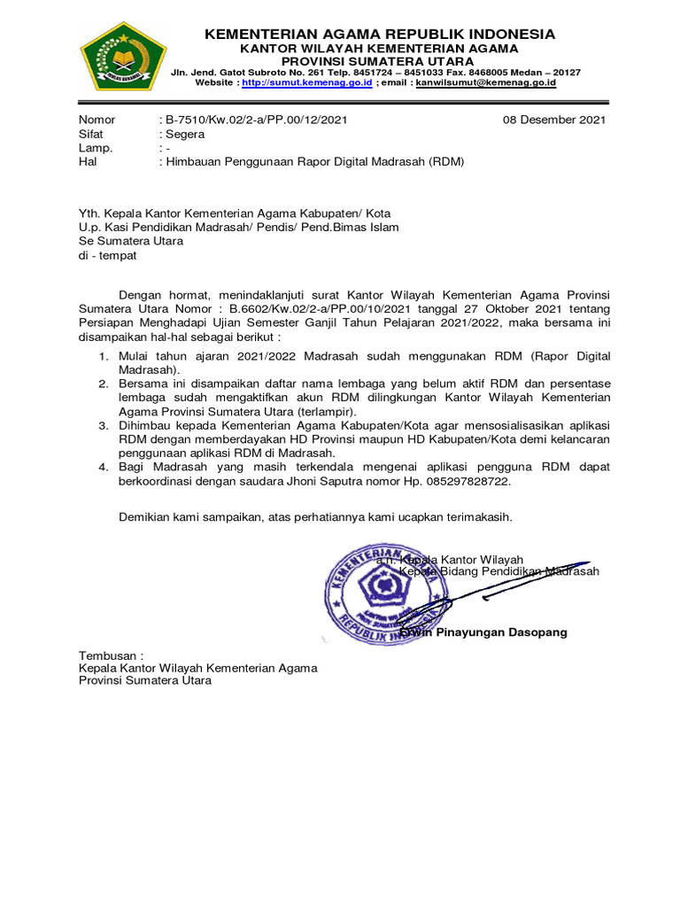 Himbauan Penggunaan Rapor Digital Madrasah | PDF