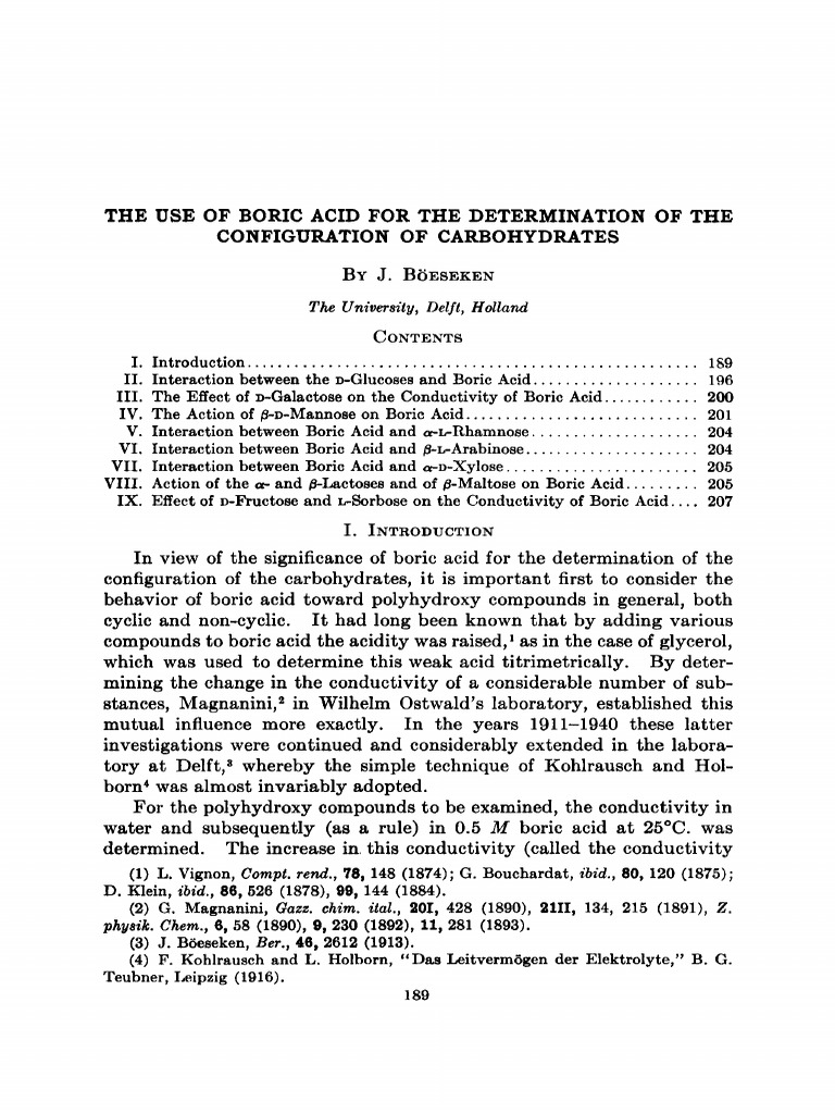 Boric Acid's Role in Carbohydrate Configuration | PDF
