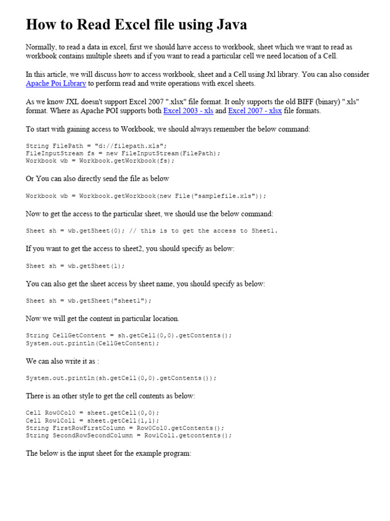 How To Read Excel File Using Java | Download Free PDF | Microsoft Excel ... How To Read Excel File Using Java | Download Free PDF | Microsoft Excel ...