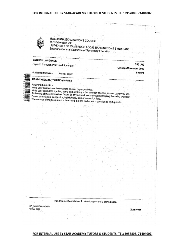 BGCSE English Language pp2 2009 | PDF