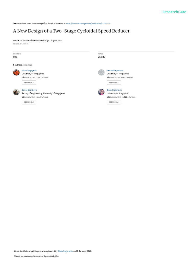 A New Design of A Two Stage Cycloidal Speed Reducer | PDF