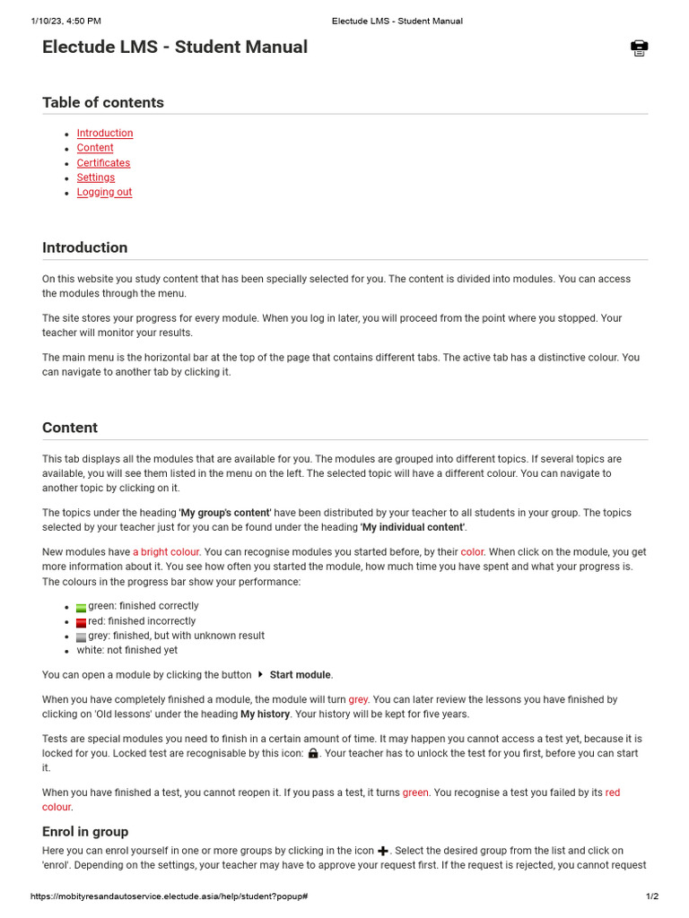 Electude LMS - Student Manual 2023 | PDF