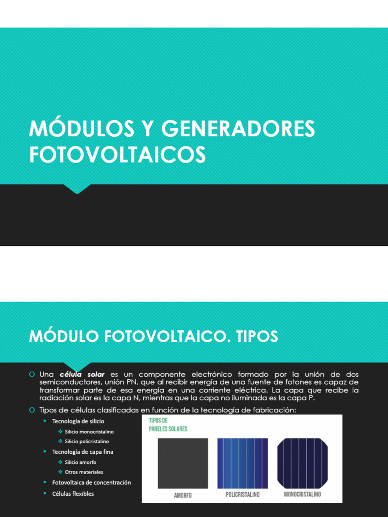 Modulos y Generadores Fotovoltaicos | PDF | Panel solar | Fotovoltaica