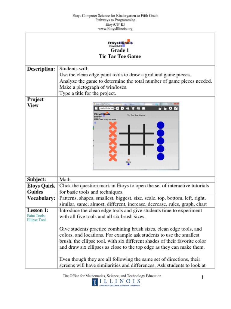 Grade 1 Tic Tac Toe Game Description: Students Will | PDF | Common Core ...