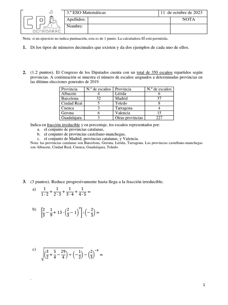 ESO3 Examen T-1 | PDF
