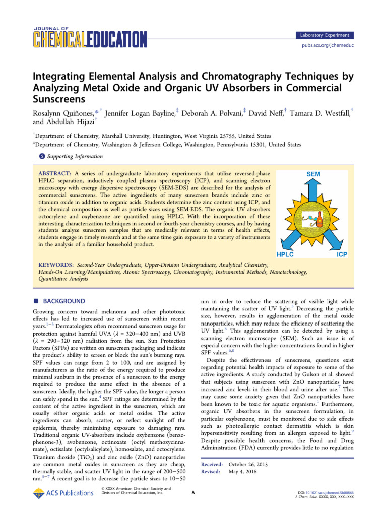 Sunscreen Ingredients Analysis | PDF