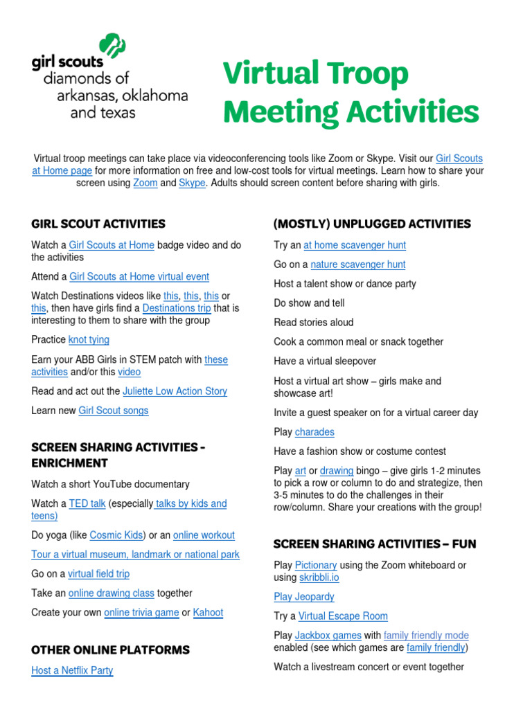 Virtual Girl Scout Meeting Ideas | PDF