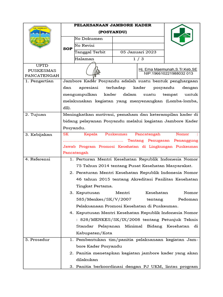 SOP Pelaksanaan Jambore Kader (Posyandu) | PDF | Karier & Perkembangan